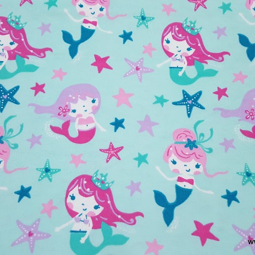 Flannel Fabric Mermaid Friends by the Yard 100% Cotton - Etsy