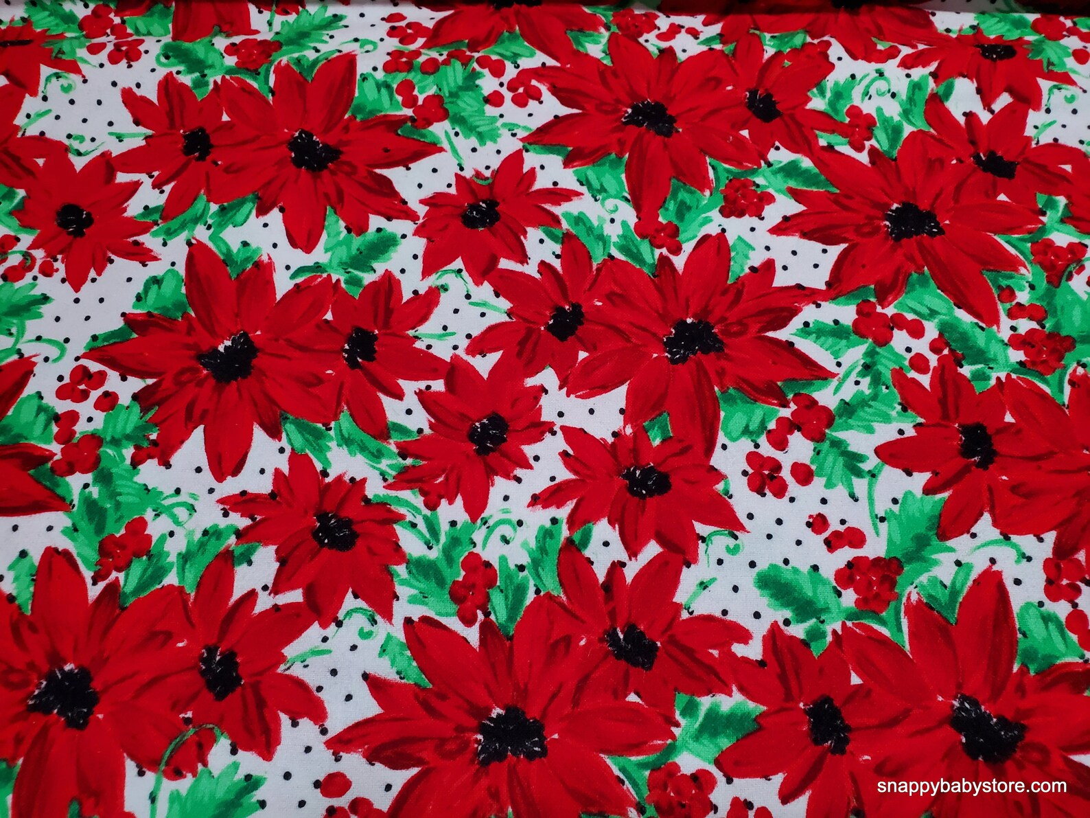 Christmas Flannel Fabric - Poinsettia on Dots - by the Yard - 100% ...