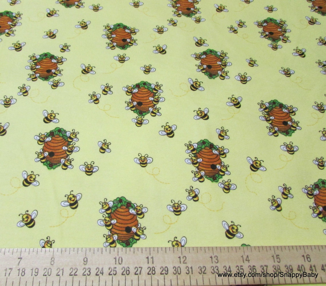 Flannel Fabric - Bees and Hives on Yellow - by the Yard - 100% Cotton ...