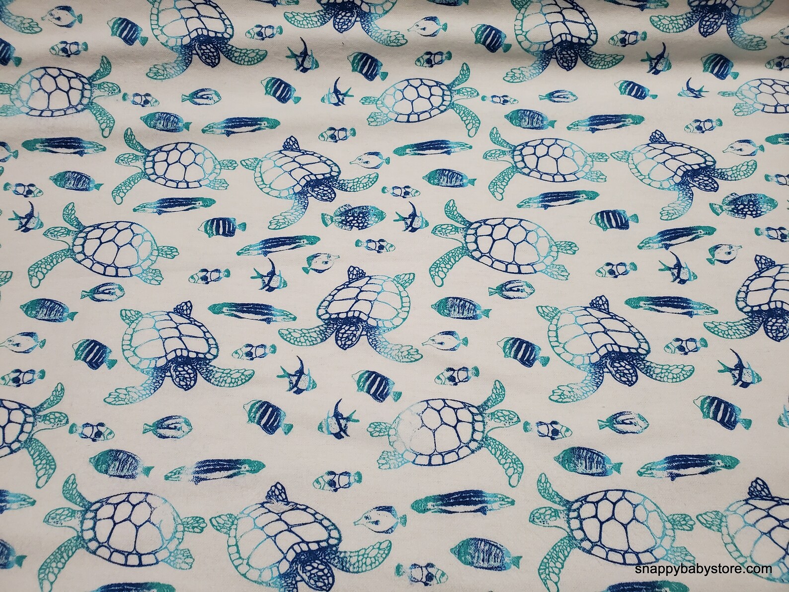 Flannel Fabric Sea Turtles on White by the Yard 100% - Etsy