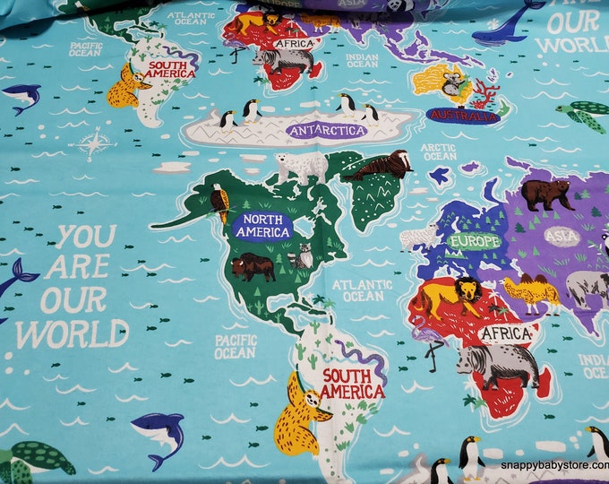 Flannel Fabric - World Map Allover - by the Yard - 100% Cotton Flannel ...