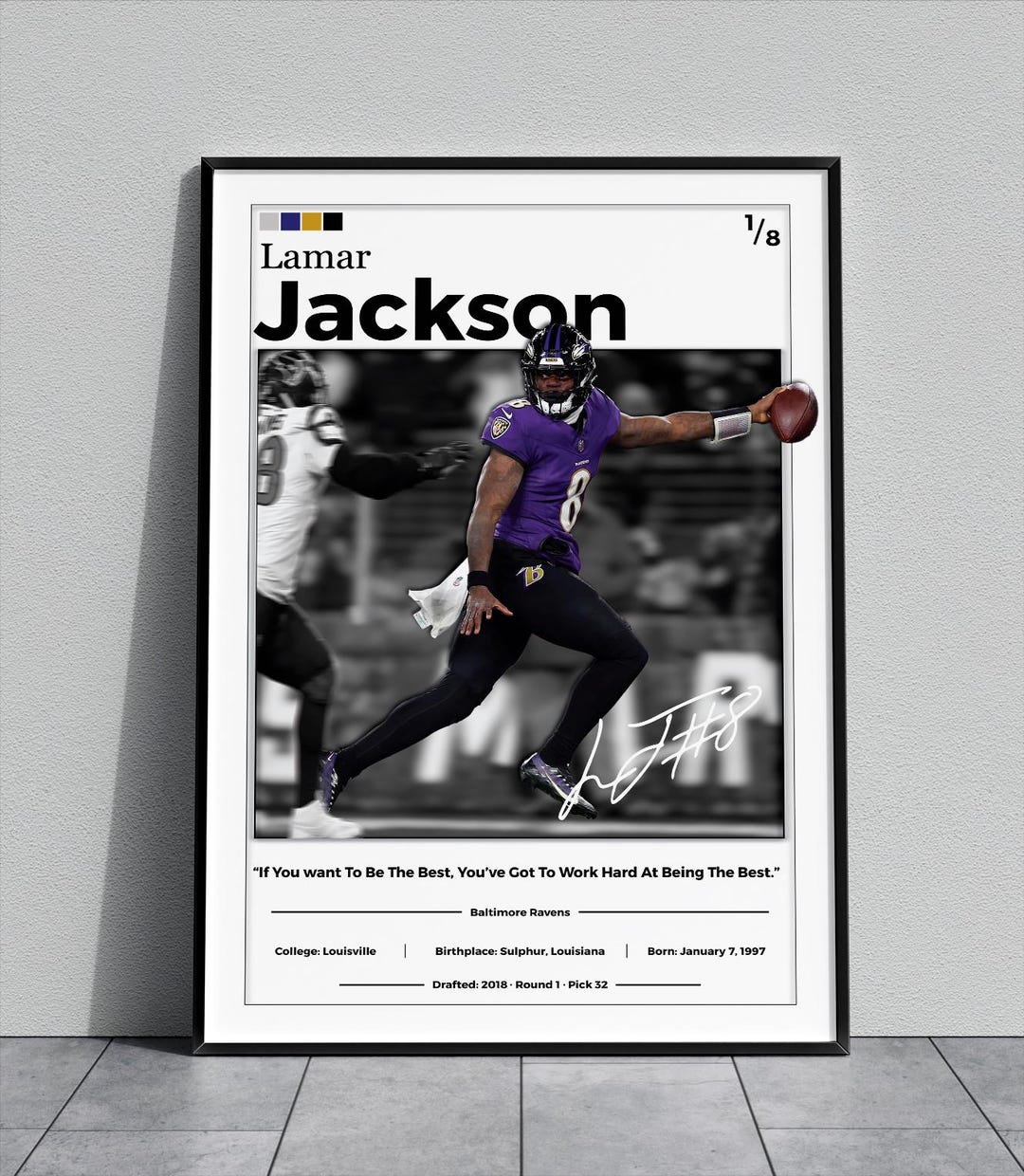 Lamar Jackson Metal Frame NFL Poster | Sports Poster | Sports Wall Art ...