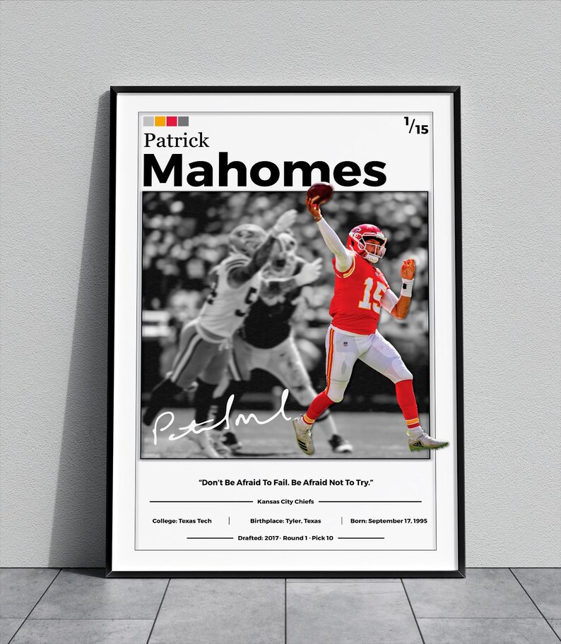 Patrick Mahomes Metal Frame NFL Poster | Motivational Poster | Gift for ...
