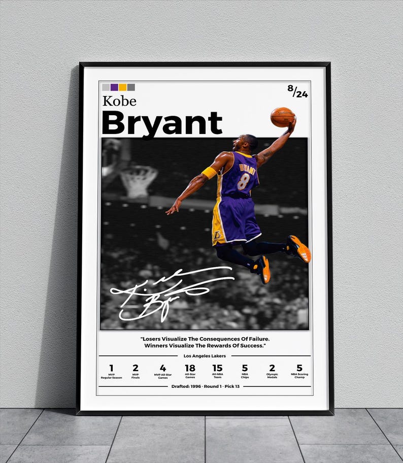 Kobe Bryant Metal Frame Poster | Basketball Gift | Man Cave | Framed ...