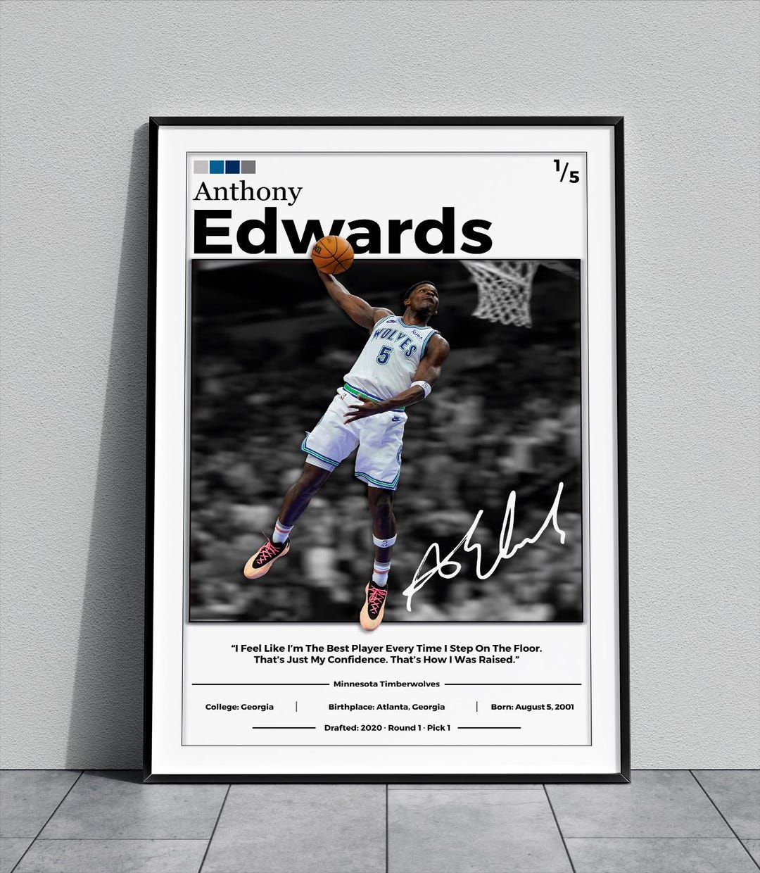 Anthony Edwards Metal Frame Poster | Basketball Gift | Man Cave ...