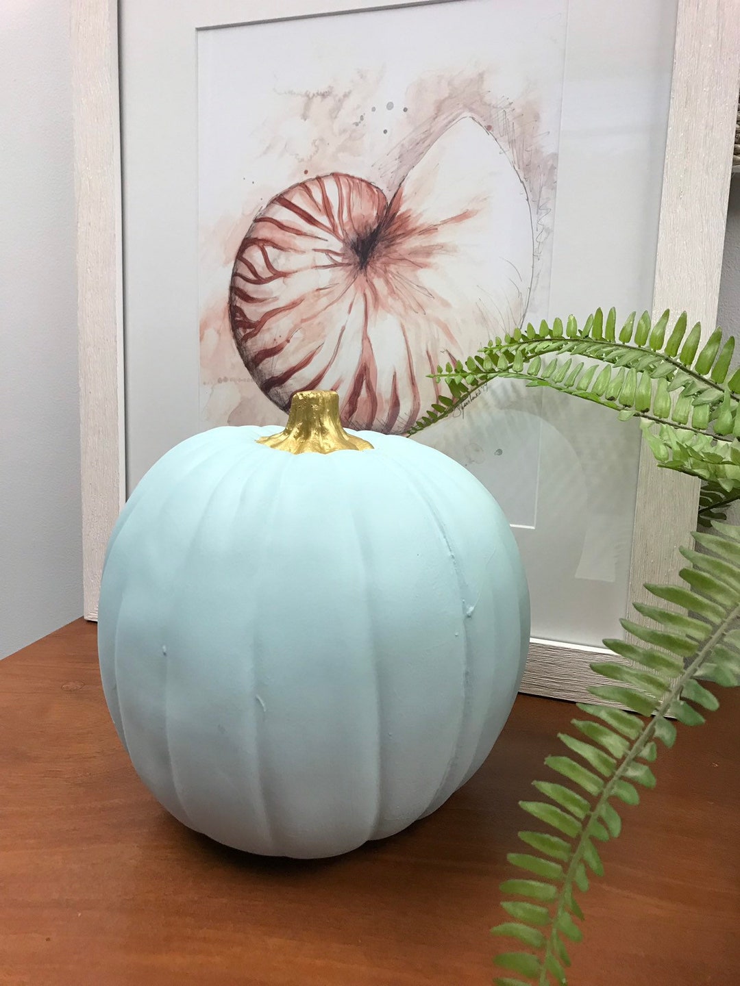 Medium Light Blue Pumpkin Nautical Coastal Beach Halloween Thanksgiving ...
