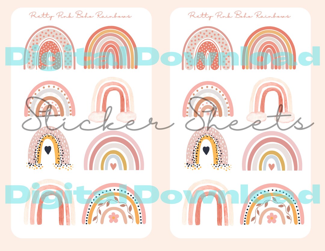 Pretty Prink Boho Rainbow Sticker Sheet Template Digital - Etsy