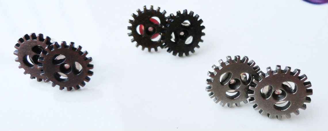 Metal Gears Cogs Copper 4 Hole Steampunk 13mm Stud Earrings - Etsy