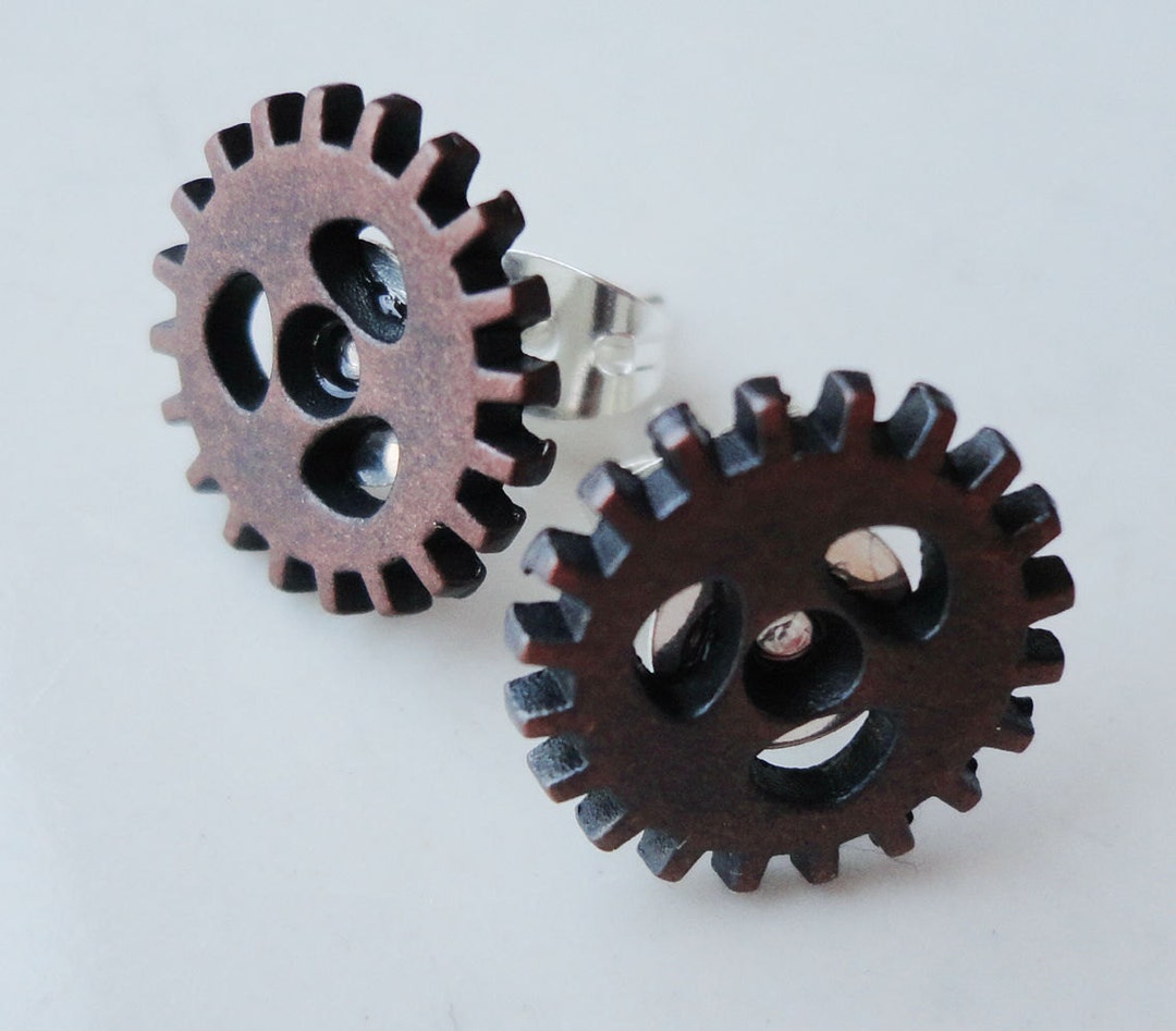 Metal Gears Cogs Copper 4 Hole Steampunk 13mm Stud Earrings - Etsy