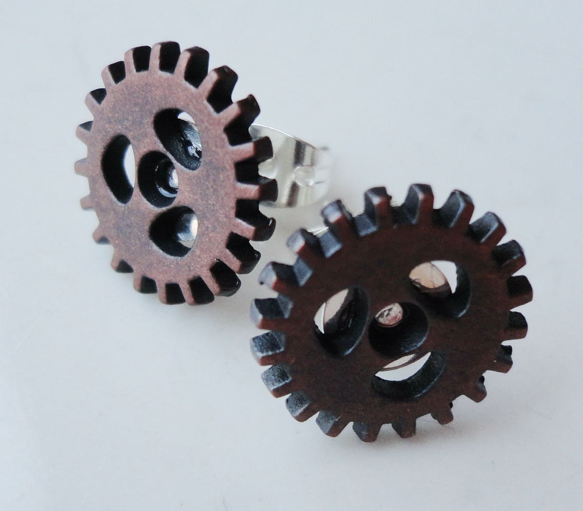 Metal Gears Cogs Copper 4 Hole Steampunk 13mm Stud Earrings - Etsy