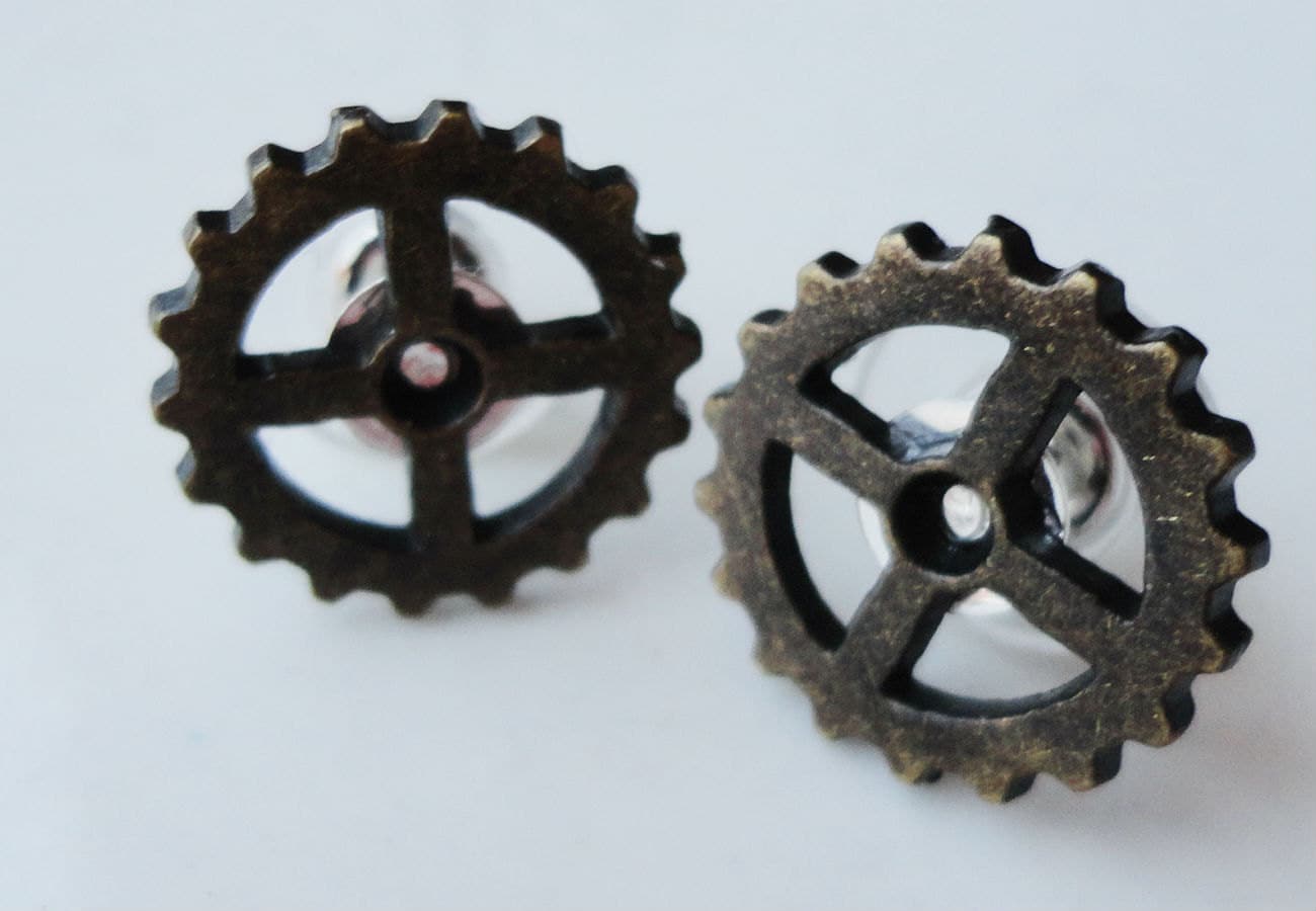 Metal Gears Cogs Burnished Gold Steampunk 16mm Stud Earrings - Etsy