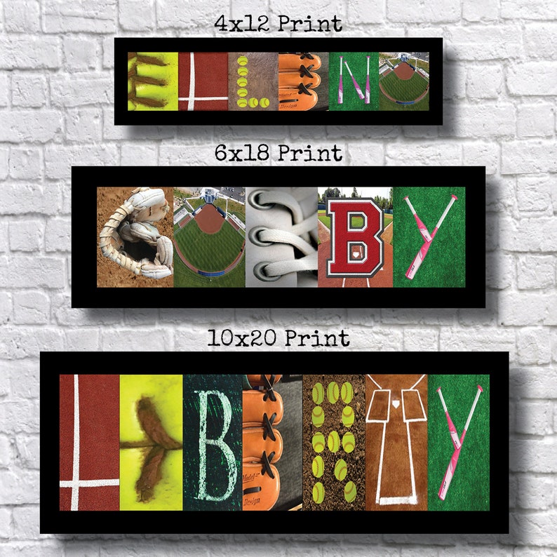 Letter Name Art Softball Gift, Personalized Softball Sign, Softball ...