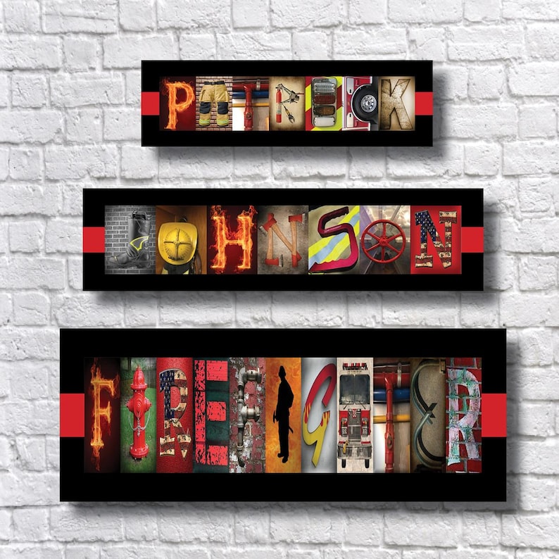 Personalized Firefighter Name Art Print, Custom Fireman Letter Design ...