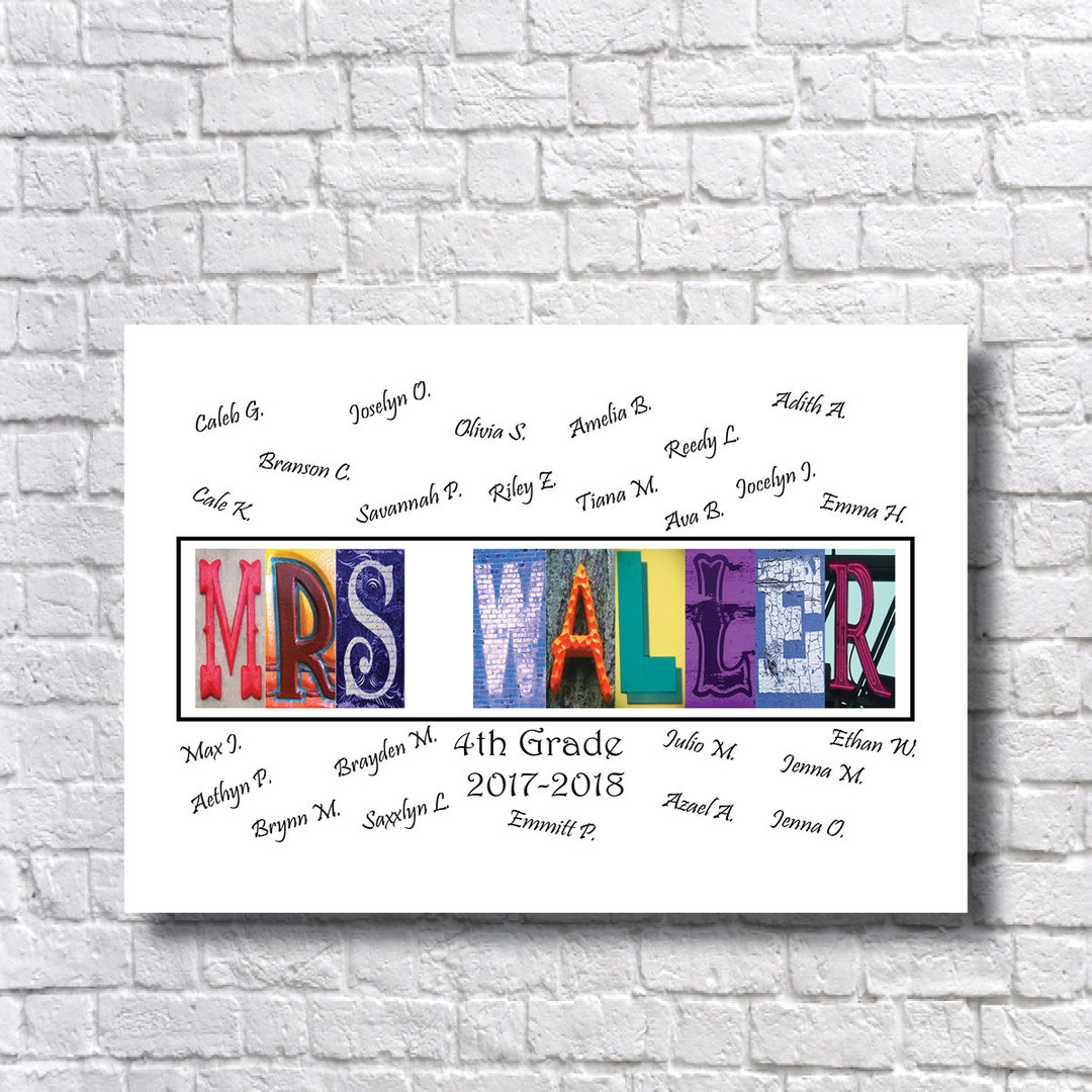 Teacher Gift, End of School Year Gift for Teacher, Teacher Name Letter ...