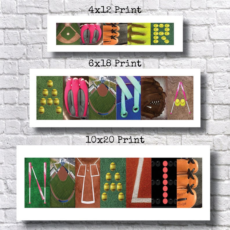 Letter Name Art Softball Gift, Personalized Softball Sign, Softball ...