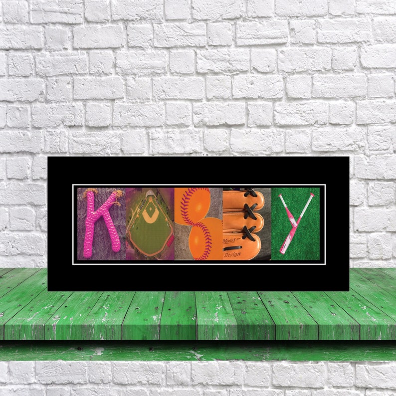 Letter Name Art Softball Gift, Personalized Softball Sign, Softball ...
