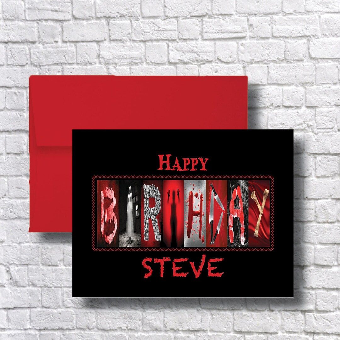 Personalized Horror Movie Birthday Card, Creepy, Slasher, Ghost, Bloody ...