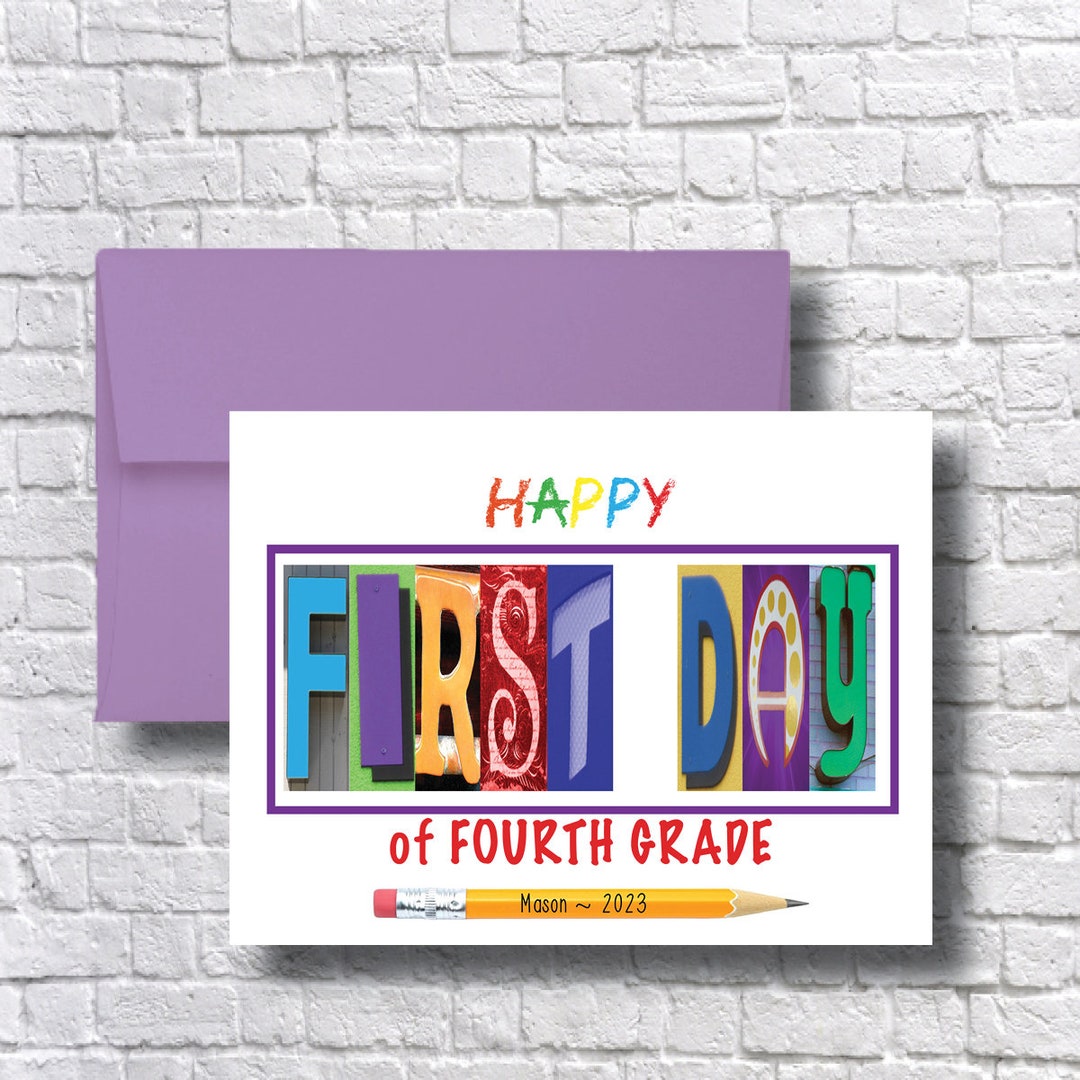 First Day of Fourth Grade Personalized Card, Congrats, Greeting, Class ...