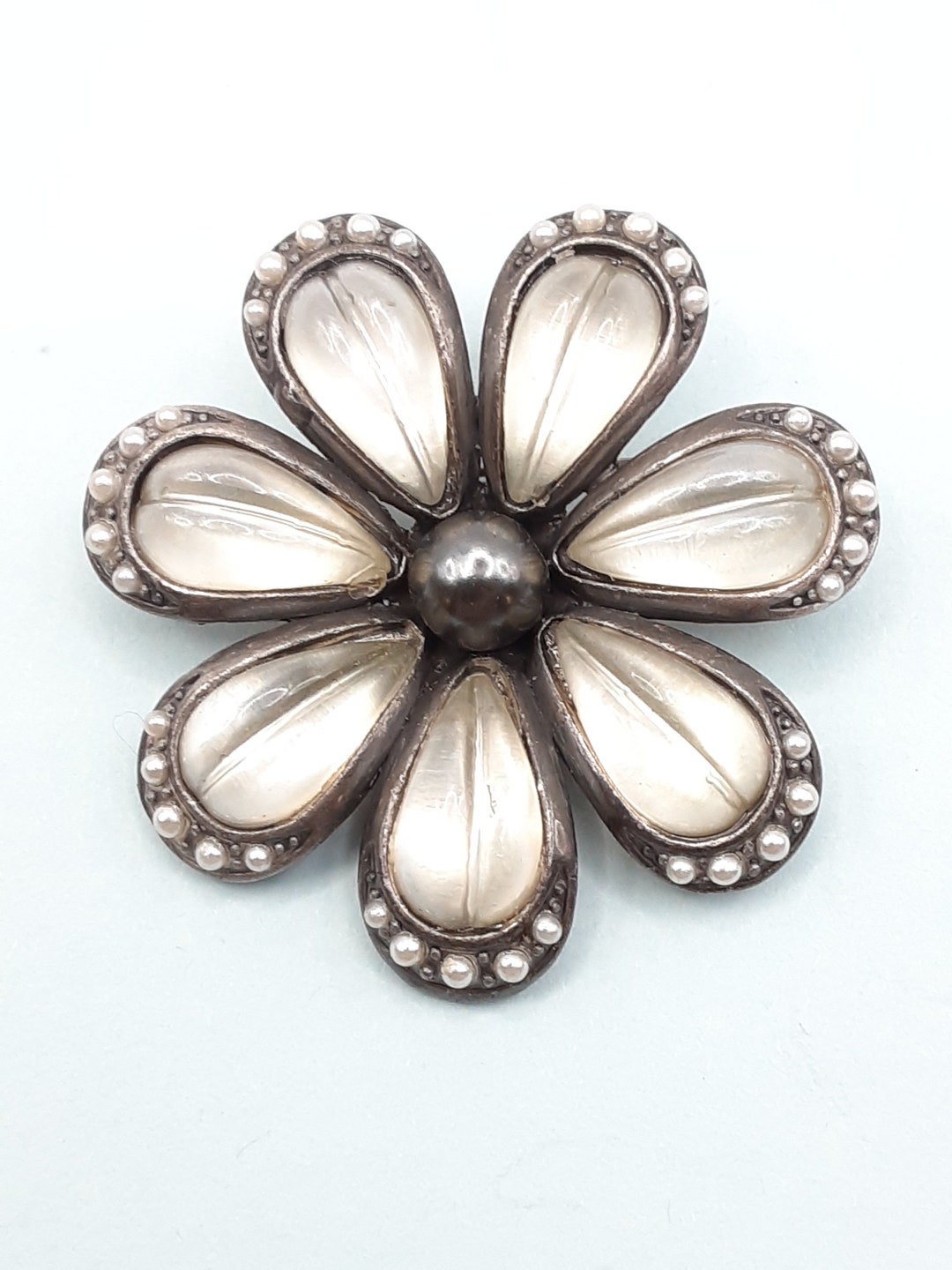 Vntg Retro Victorian Faux Moonstone & Black Pearl Brooch - Etsy