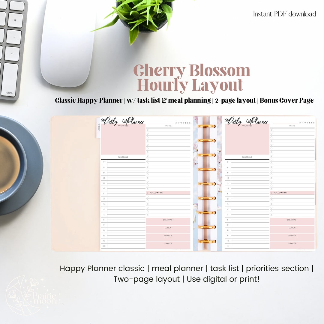 Cherry Blossom Classic Happy Planner Daily Hourly Layout, Digital ...