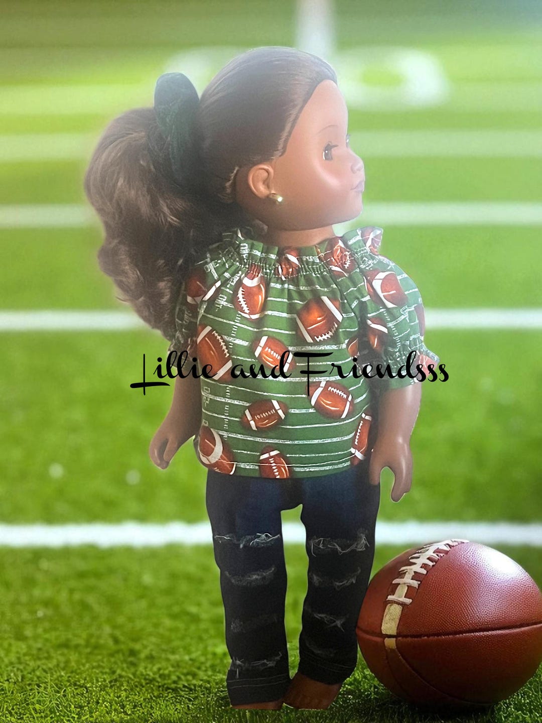 18 Inch Girl Doll Football Top Ripped Jean Set - Etsy