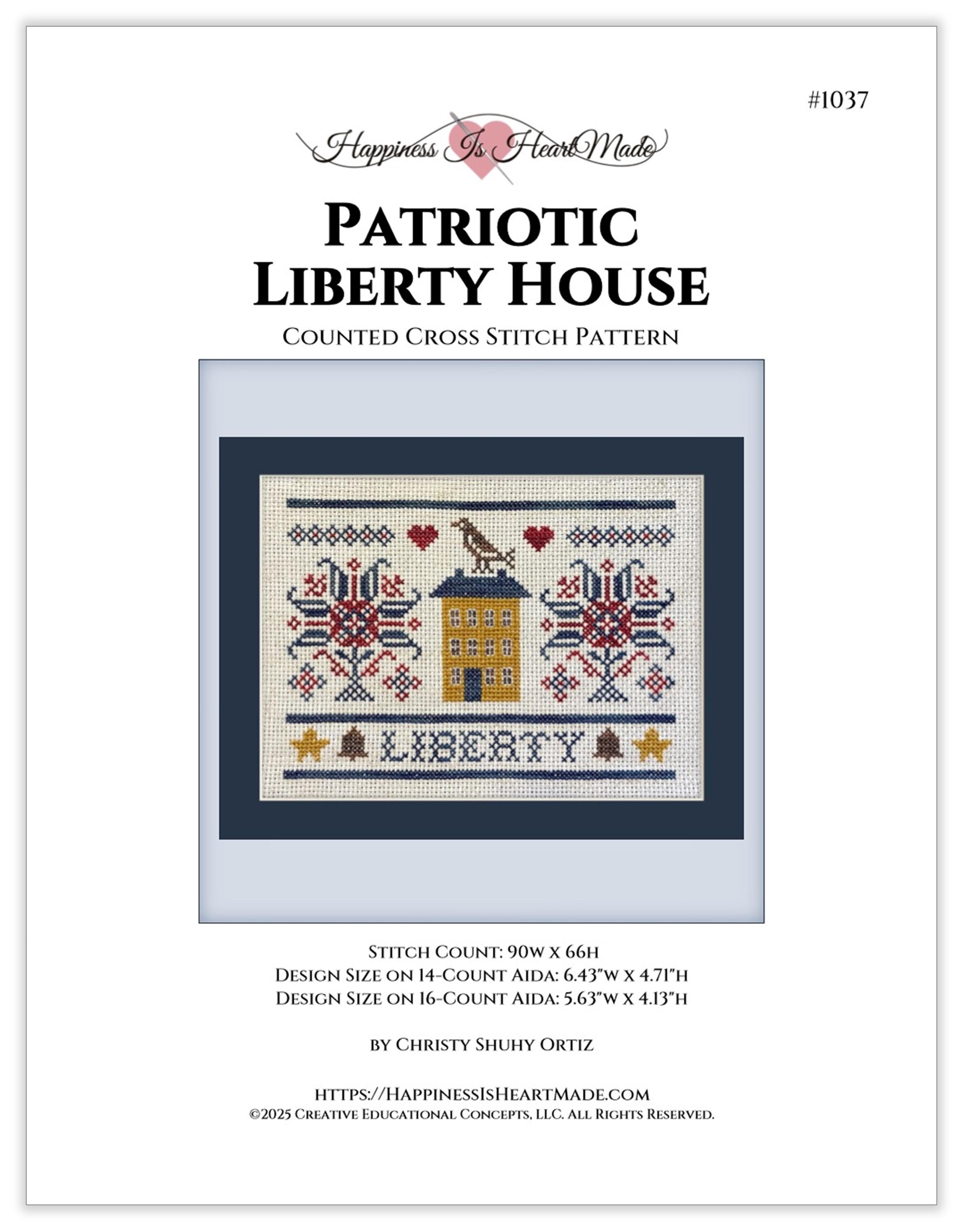 Patriotic Cross Stitch Pattern Liberty House Sampler PDF Instant ...