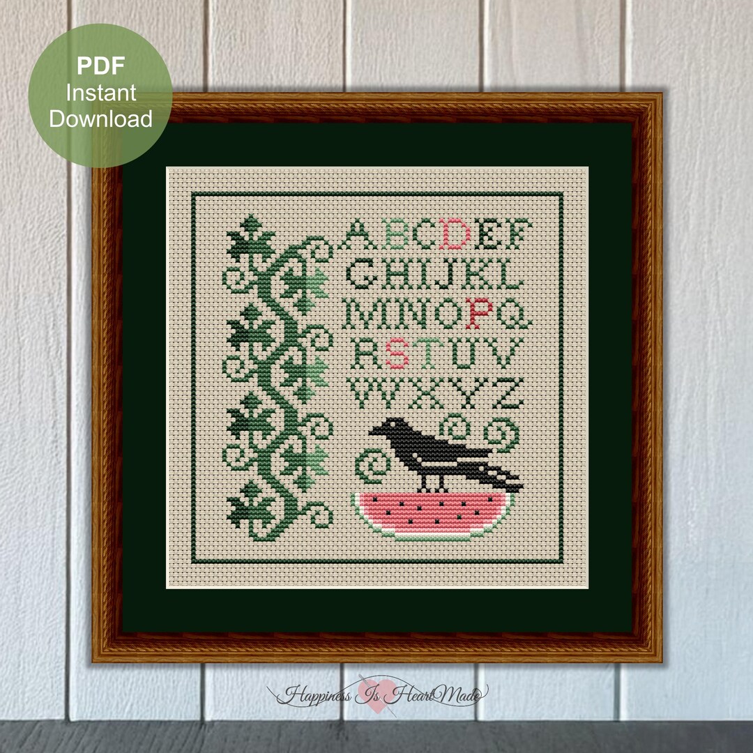 Summer Crow and Watermelon Cross Stitch Pattern PDF Instant Download ...