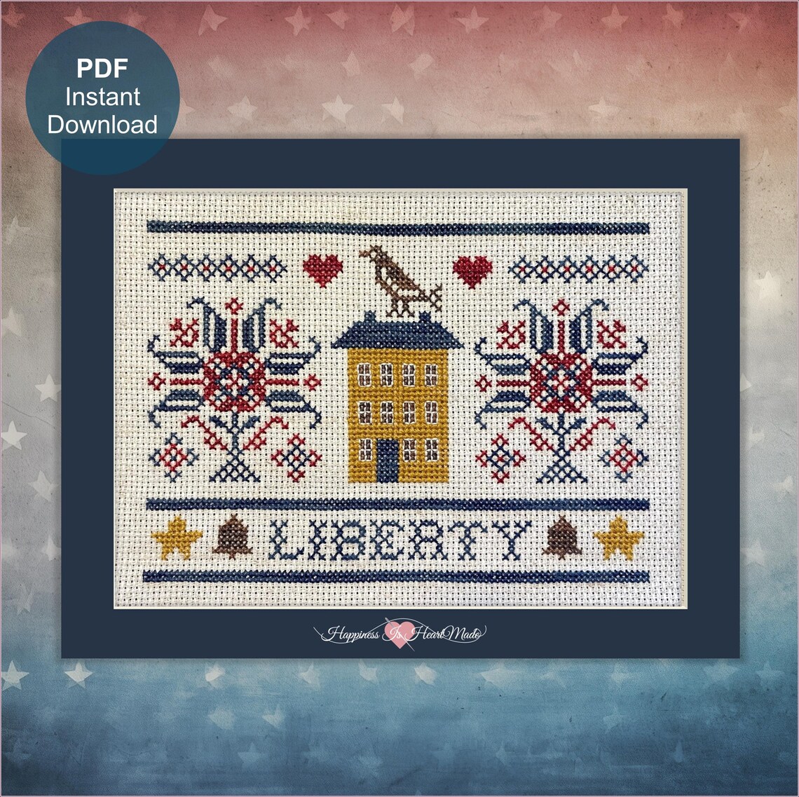 Patriotic Cross Stitch Pattern Liberty House Sampler PDF Instant ...