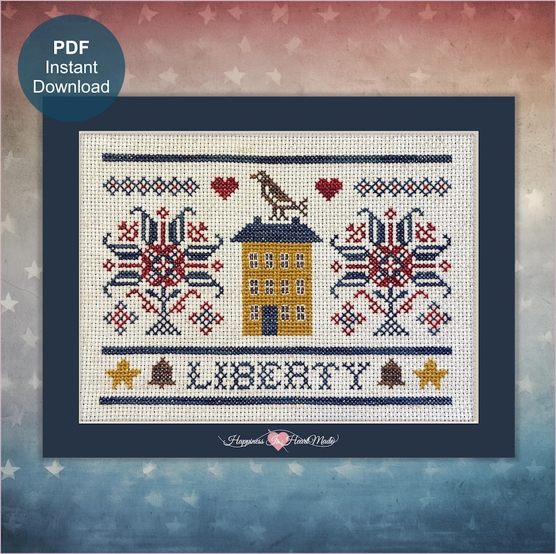Patriotic Cross Stitch Pattern Liberty House Sampler PDF Instant ...