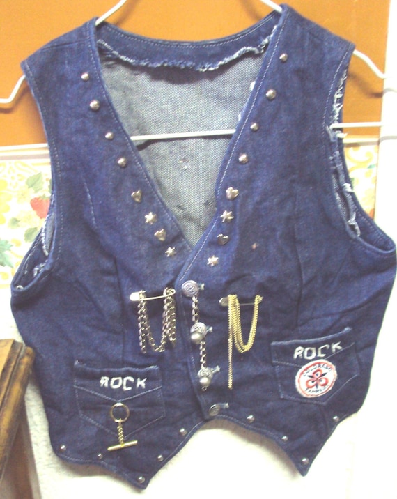 Children's denim vest, decorated in a rocker style. - Gem