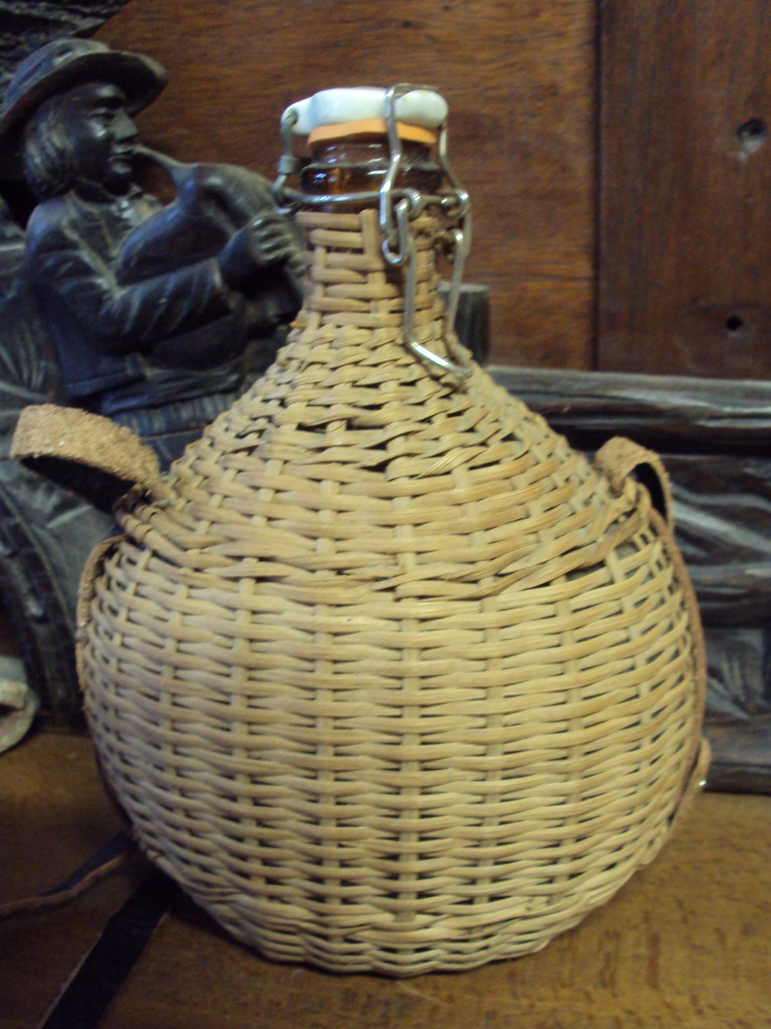 Small Round Bottle Dressed in Wicker With Its Porcelain Stopper Dating ...