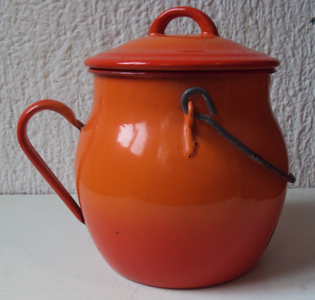 Orange Enameled Metal Cauldron Dating From the 1960s. - Etsy