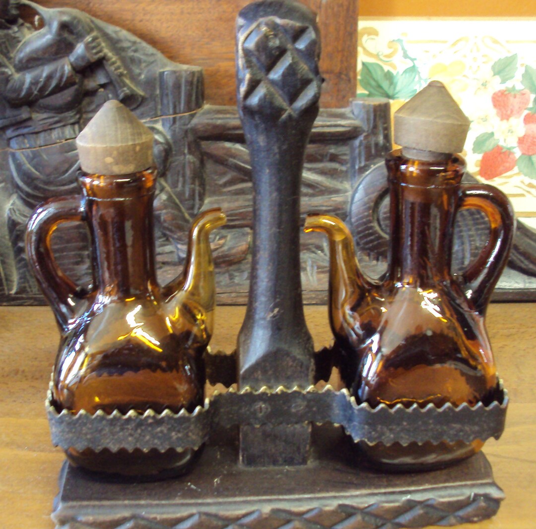 Wooden and Metal Display for Oil and Vinegar Dating From the 70s. - Etsy
