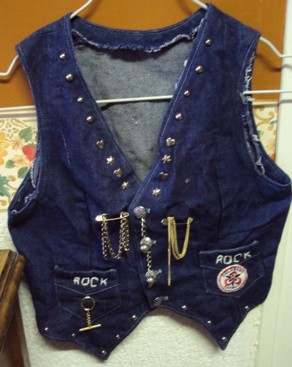 Children's denim vest, decorated in a rocker style. - Gem