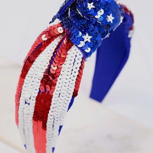 Patriotic Sequin Headband, Fourth of July Headband, Knot, Bead Headband ...