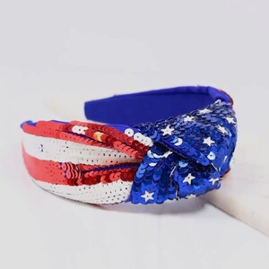 Patriotic Sequin Headband, Fourth of July Headband, Knot, Bead Headband ...