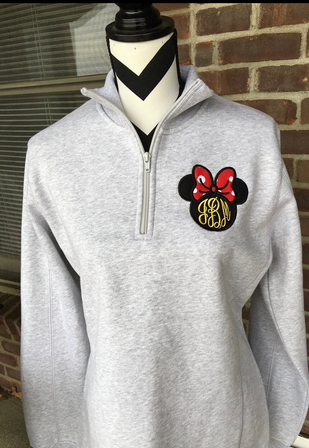 Mouse With Bow Monogram Sweatshirt, Women’s Zip Up, Quarter Zip, Mouse ...