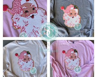 Santa Pink Chenille Patch Crewneck Sweatshirt - Etsy
