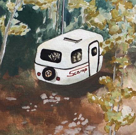Scamp Art Painting • "a Life I Live" • Gouache Watercolor Camping Decor ...
