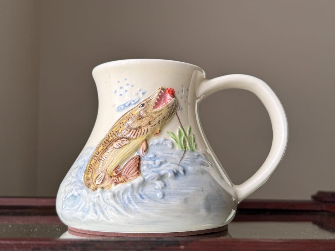 Vintage Ceramic Fish Travel Mug | Northern Pike Fish Travel Coffee Mug ...