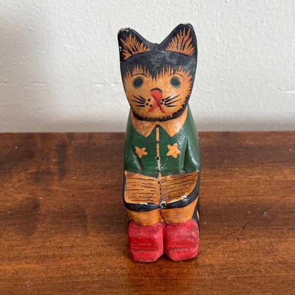 Vintage Cat Folk Art Wood - Etsy