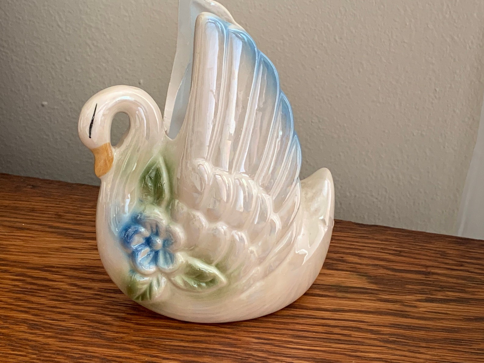 Vintage Glazed Ceramic Swan Planter Blue Flower Swan Figurine - Etsy