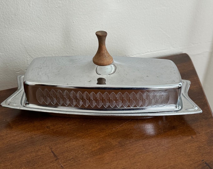 Mid Century Modern Hellerware Three Piece Butter Dish Etched Chrome and ...