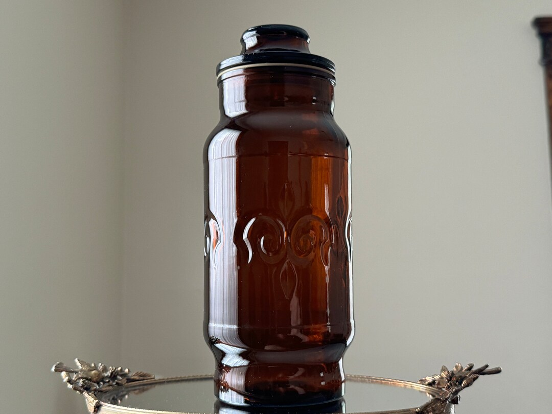Vintage Borden Cremora Amber Glass Canister | 1970s Borden Brown Glass ...