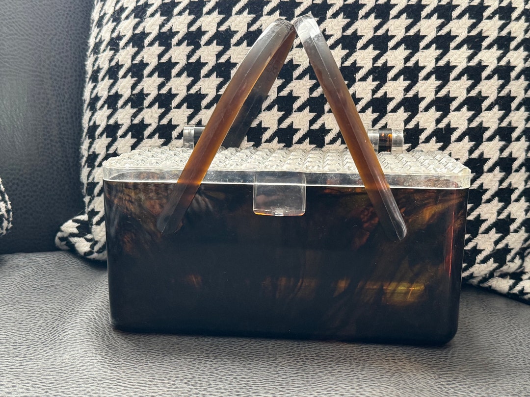 Vintage MCM Lucite Purse With Handles Tortoise Shell Lucite Purse With ...