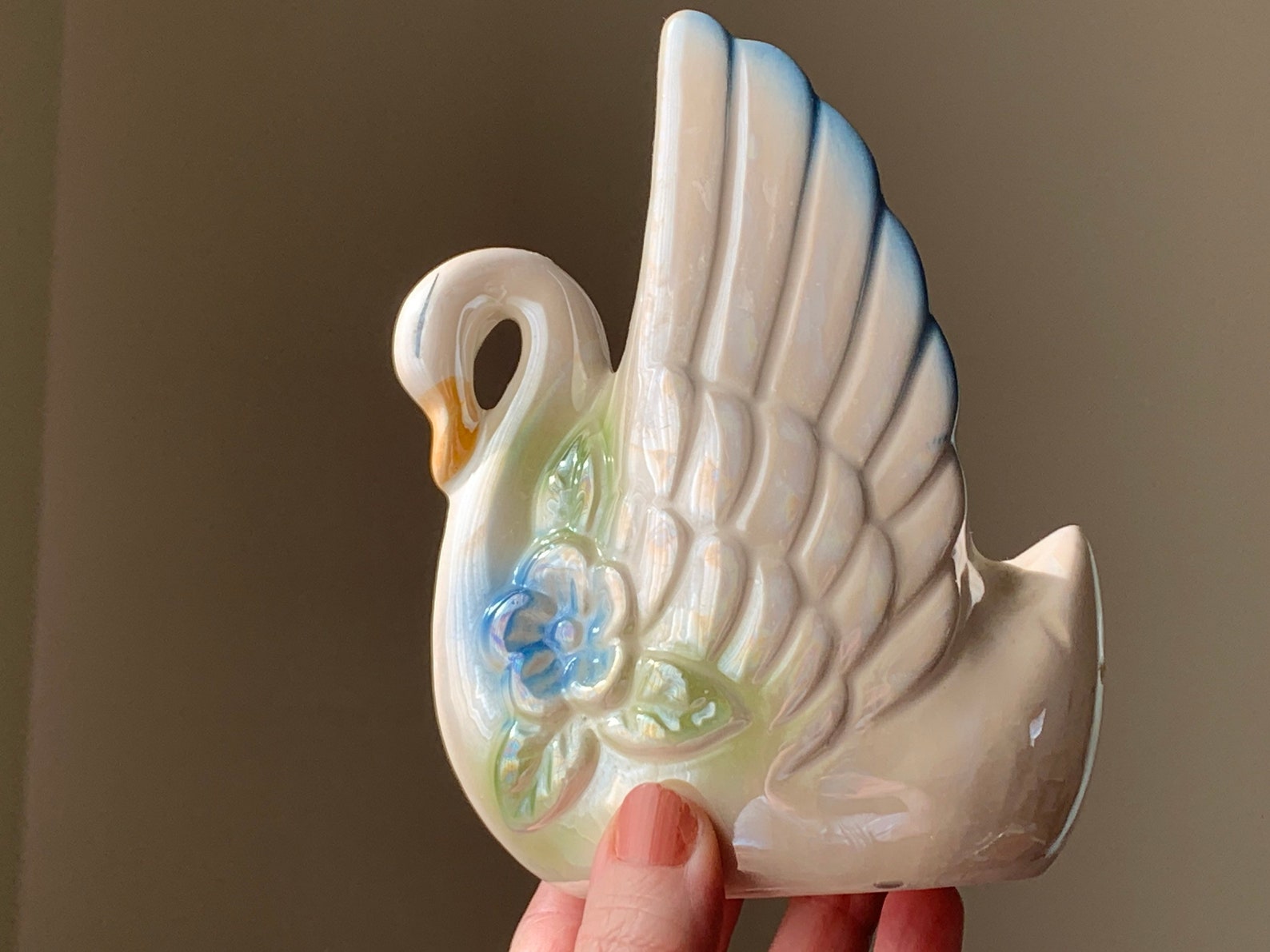 Vintage Glazed Ceramic Swan Planter Blue Flower Swan Figurine - Etsy
