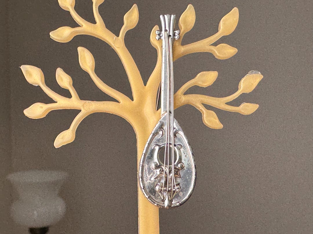 Vintage Lang Sterling Silver Guitar Brooch Pin With Movable Strings ...