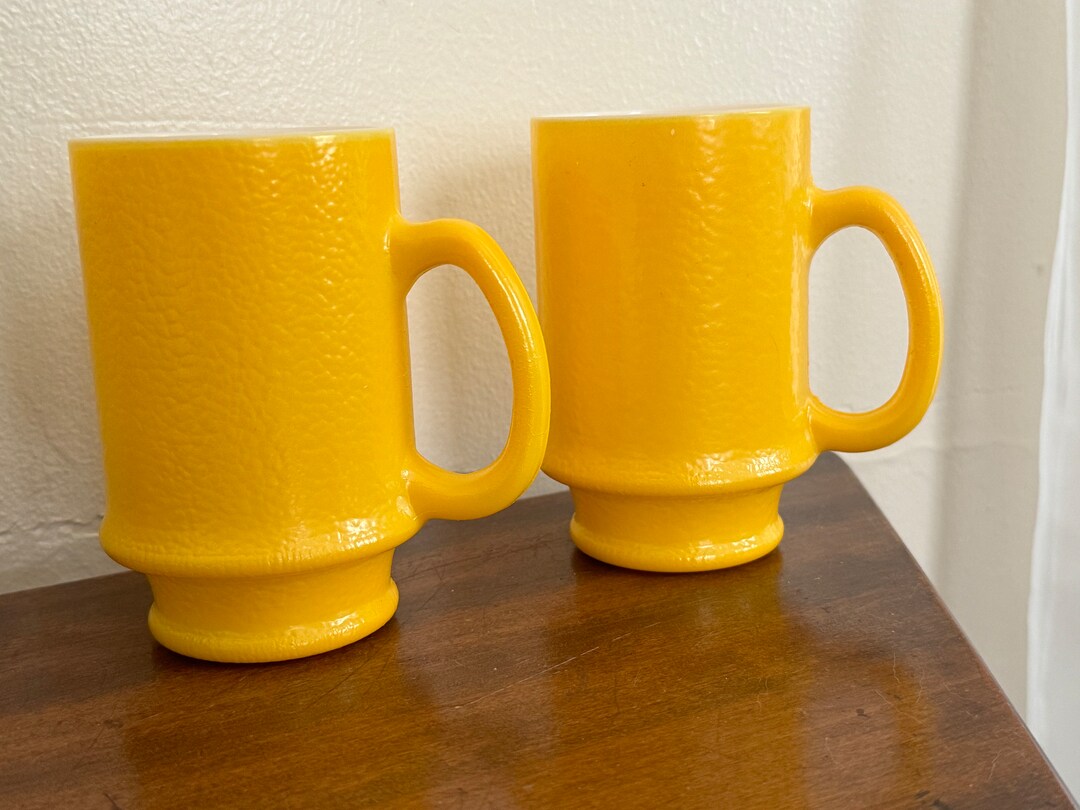 Vintage Yellow Milk Glass Textured Coffee Mugs | Set of 2 Yellow Mid ...