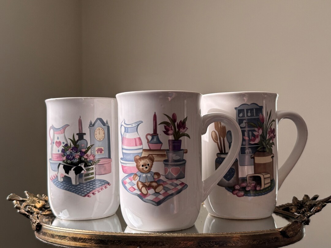 Vintage Set of 3 Cottage Core Coffee Mugs Retro 1990s Ceramic Korea ...