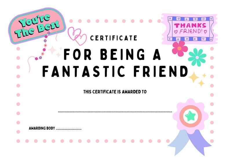 Fun Certificate, Friendship Certificate, Fantastic Friend Certificate ...
